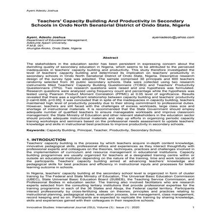 Teachers' Capacity Building And Productivity in Secondary Schools in ...