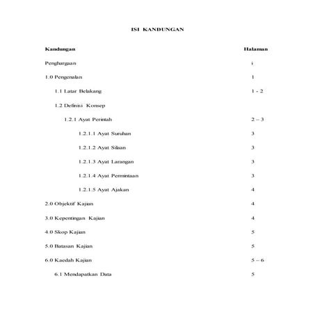 Isi Kandungan Kertas Kerja Bahasa Melayu (kk bm) - Kajian Sintaksis Ayat Perintah dalam novel ...