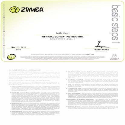 Zumbas Basic 1 Official Instructor Certificate | PDF