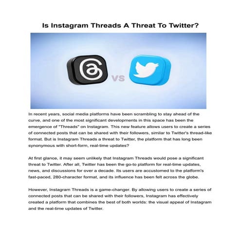 Is Instagram Threads A Threat To Twitter.pdf | Social Networking | Internet