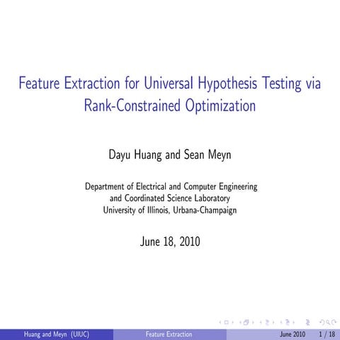 Feature Extraction For Universal Hypothesis Testing Via Rank