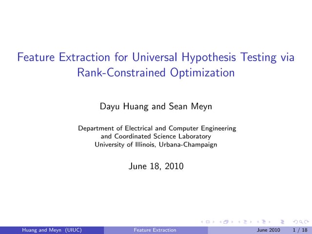 Feature Extraction For Universal Hypothesis Testing Via Rank
