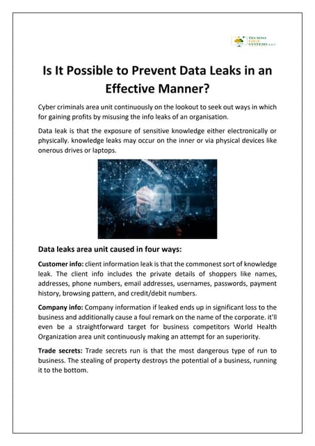 Is It Possible To Prevent Data Leaks In An Effective Mannerpdf