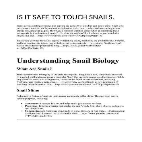 IS IT SAFE TO TOUCH SNAILS? IF NOT HOW DO WE HANDLE THEM? | DOCX