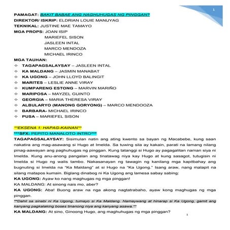 BAKIT BABAE ANG NAGHUHUGAS NG MGA PINGGAN? | DOCX