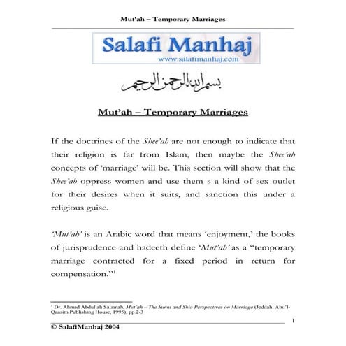 Islam temporary marriage (Mutah) | PDF