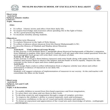 Islamiat lesson plan | DOC