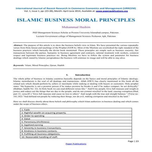 ISLAMIC BUSINESS MORAL PRINCIPLES | PDF