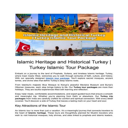 Islamic Heritage and Historical Turkey | Turkey Islamic Tour Package | PDF