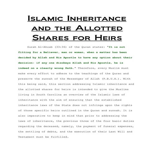 Islamic inheritance and the allotted shares for heirs | PDF