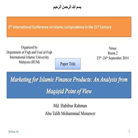 MARKETING FOR ISLAMIC FINANCE PRODUCTS: AN ANALYSIS FROM MAQASID POINT ...