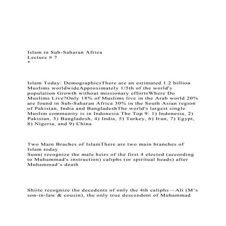 Islam in Sub-Saharan Africa Lecture # 7Islam .docx