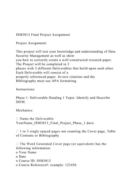 Ism3013 Final Project Assignment Project Assignment Docx