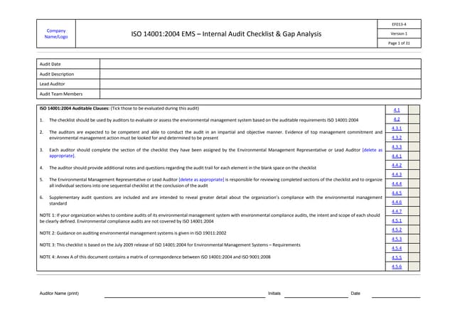 Iso 14001:2015 Checklist | PDF