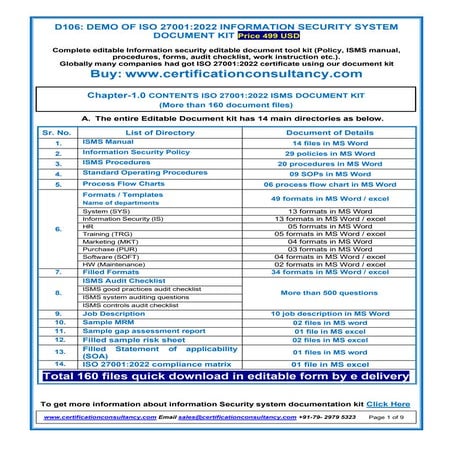 ISO 27001 2022 ISMS Documents-Manual, Checklist, Procedures | PDF