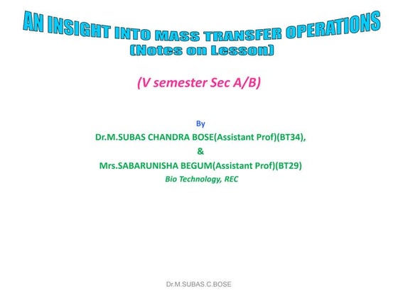 Lec9_Principles of Diffusion and Mass Transfer.ppt | Chemistry | Science