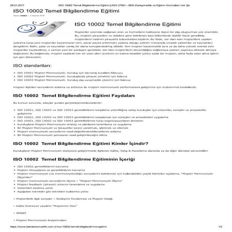 Iso 10002 farkındalık eğitimi | PDF