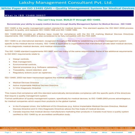 Iso 13485 2003 white paper | PDF