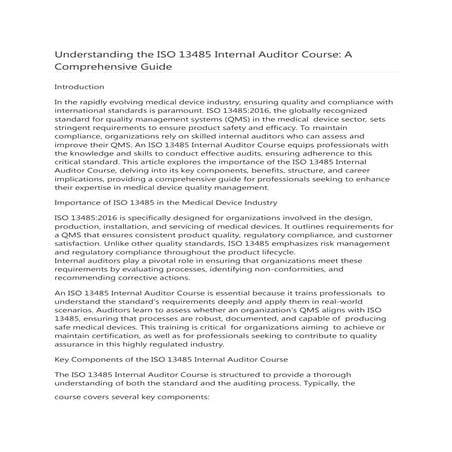 ISO 13485 Internal Auditor Training | IAS | PPT