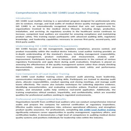 ISO 13485 Lead Implementer vs Lead Auditor: Key Differences Explained | PDF