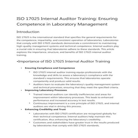 iso 17025 internal auditor training a comprehensive course | PDF