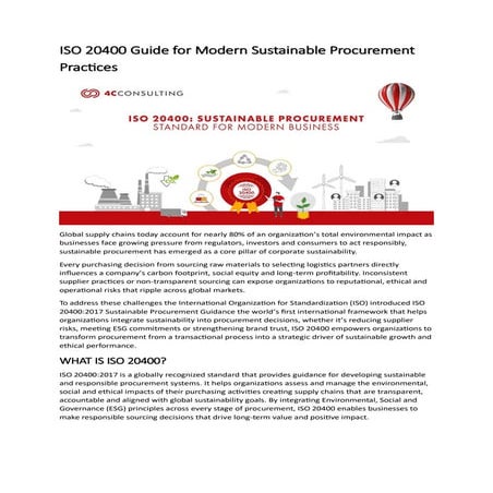 ISO 20400 Guide for Modern Sustainable Procurement Practices | PDF