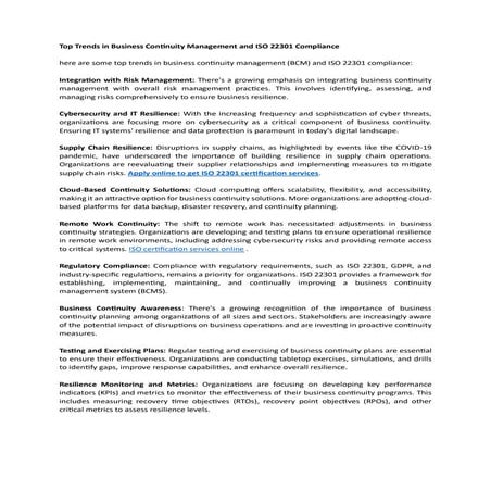 ISO 22301 Business Continuity Management for AI driven Operations. (1 ...