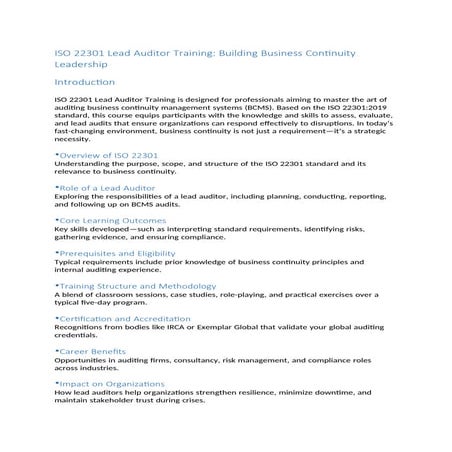 iso 22301 lead auditor training- iso 22301 | PPT