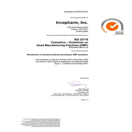 ISO 22716 Certificate | PDF