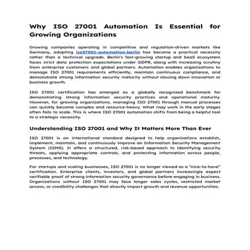 Why ISO 27001 Automation Is Essential for Growing Organizations | PDF