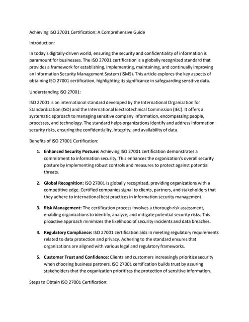 Basic introduction to iso27001 | PPT