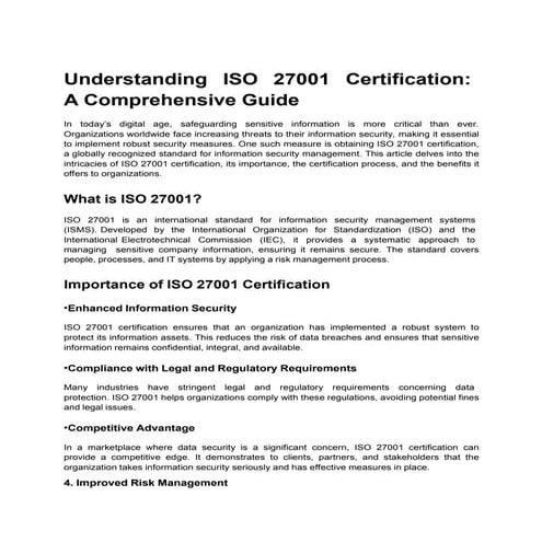 Prerequisites to ISO 27001 Certification | PDF