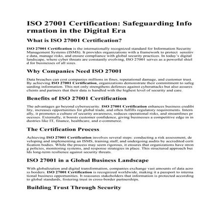 The Importance of ISO 27001 Certification in Today's Cybersecurity ...