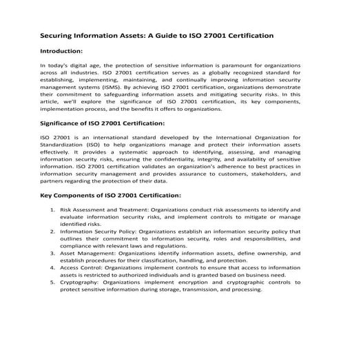 Prerequisites to ISO 27001 Certification | PDF