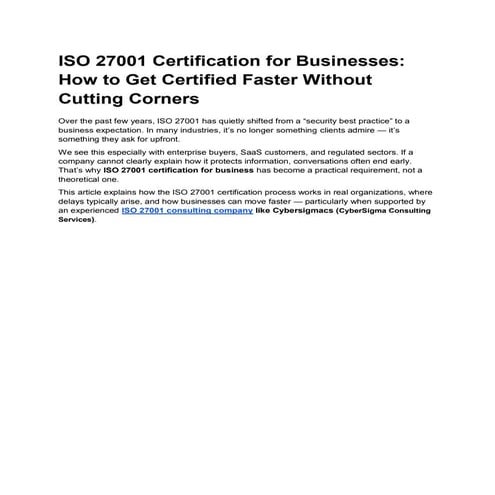 ISO 27001 Certification for Businesses: How to Get Certified Faster ...