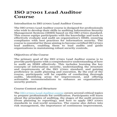 Why Take the ISO 27001 Lead Auditor Course.pdf | Business Accounting & Finance | Business