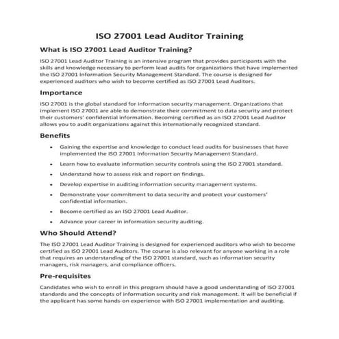 ISO 27001 Lead Auditor Training | PPT