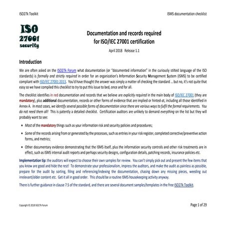 ISO27k ISMS Mandatory documentation checklist release 1v1 (2).docx