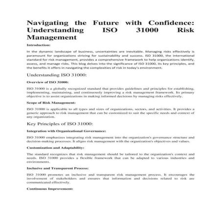 Navigating the Future with Confidence: Understanding ISO 31000 Risk ...
