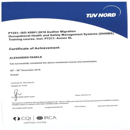 ISO 45001:2018 Certificate | PDF