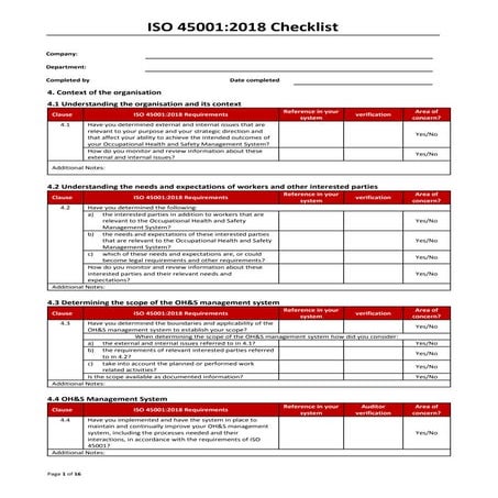 ISO 45001 : 2018 audit checklist of safety | PDF