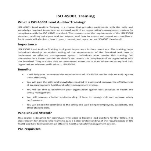 ISO 45001 Lead Auditor Training | PPT