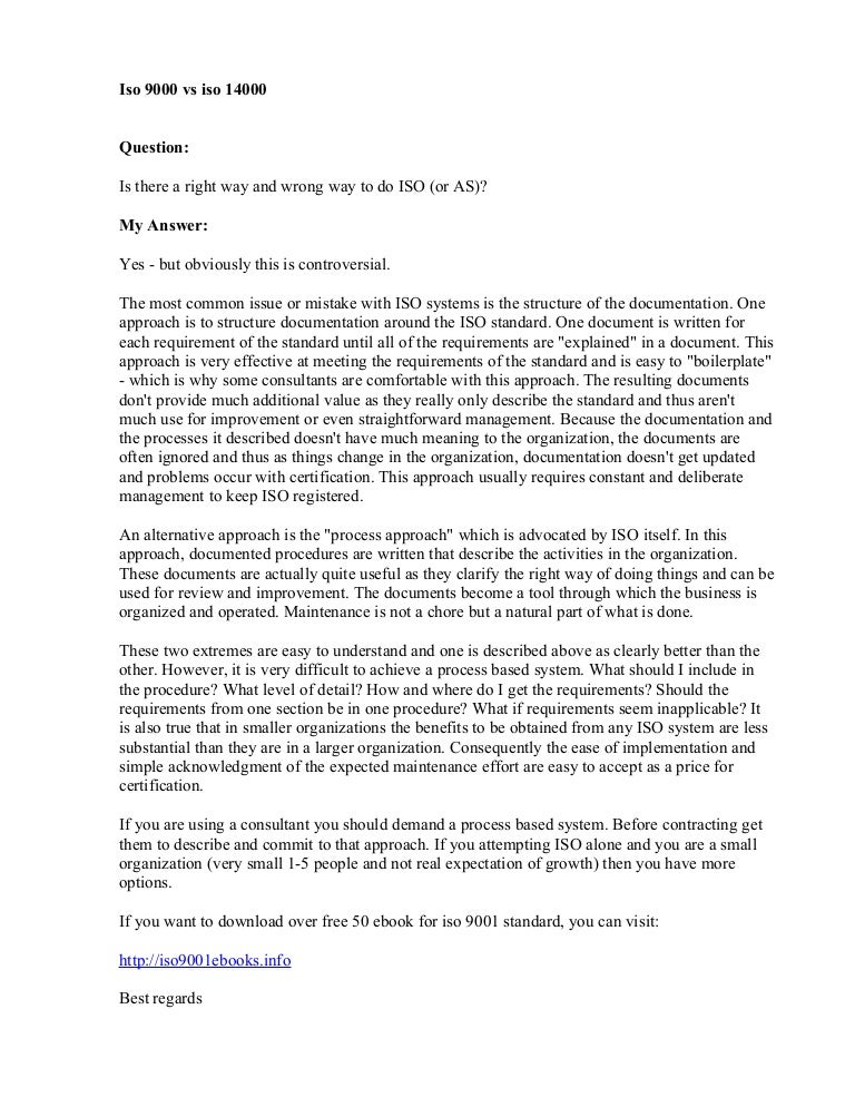 Iso 9000 vs iso 14000