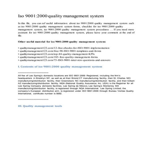 Iso 9001.2000 quality management system | PDF