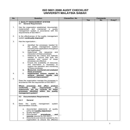 Iso 9001 2008_audit_checklist | DOC | Business Administration | Business