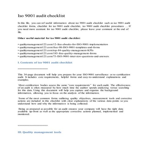 Iso 9001 audit checklist | DOCX | Physics | Science