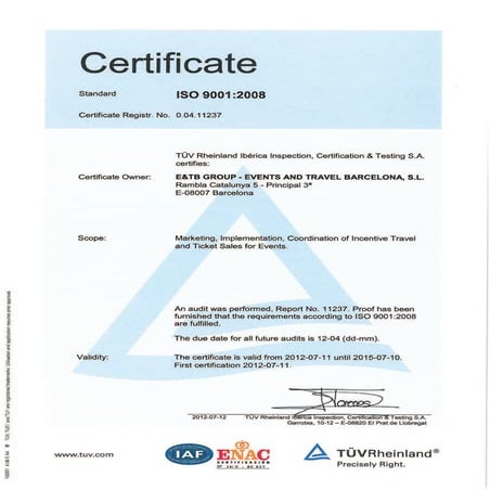 E&TB Iso 9001 certification | PDF