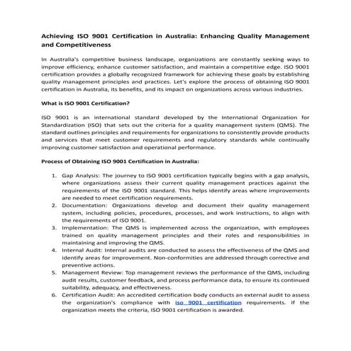 Achieving ISO 9001 Certification in Australia | PDF