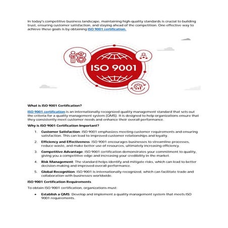 ISO 9001 Certification Benefits Requirements and Process.pdf | Business Operations | Business