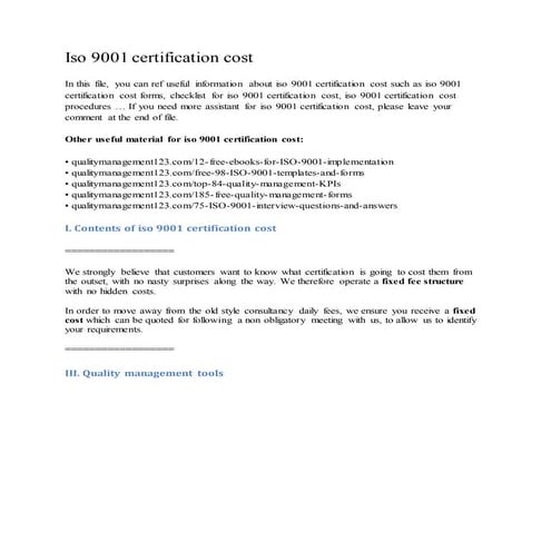 How much does iso 9001 cost | DOCX
